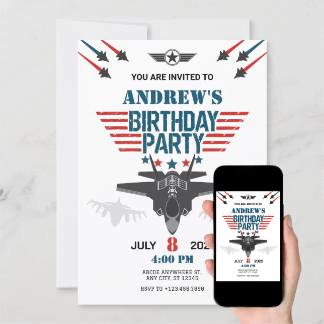Air force jet fighter pilot Birthday Invitation | Zazzle