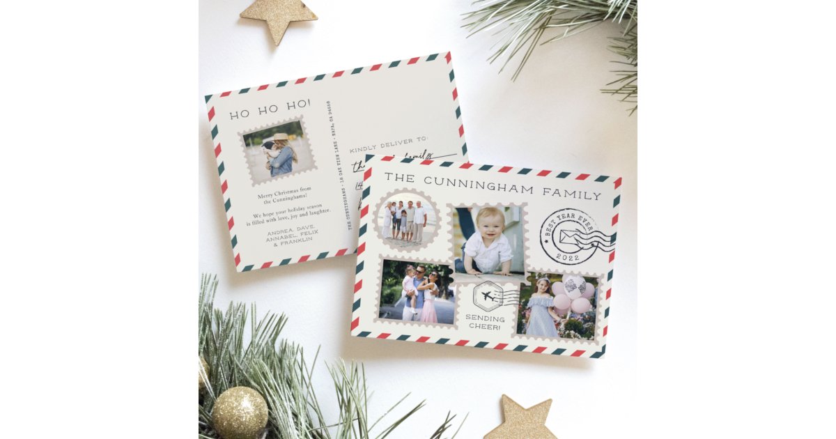 Air Mail Holiday Photo Collage Postcard | Zazzle