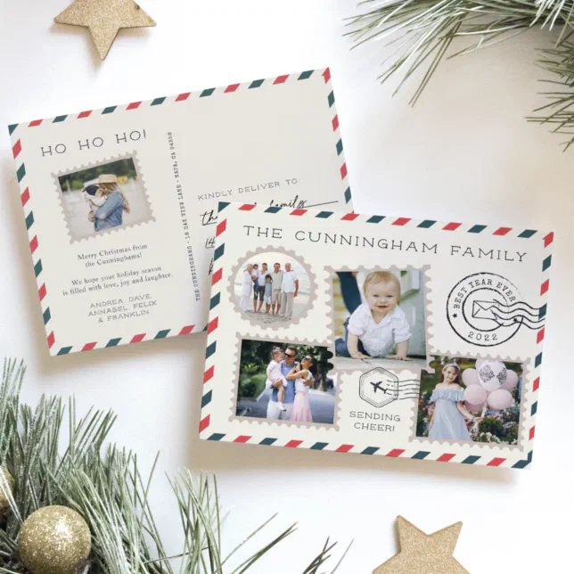 Air Mail Holiday Photo Collage Postcard | Zazzle