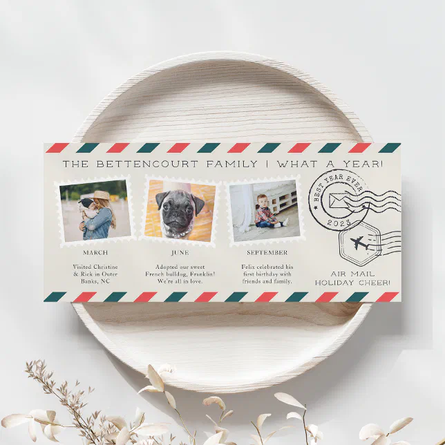Air Mail | Vintage Style Year in Review Photo Holiday Card | Zazzle