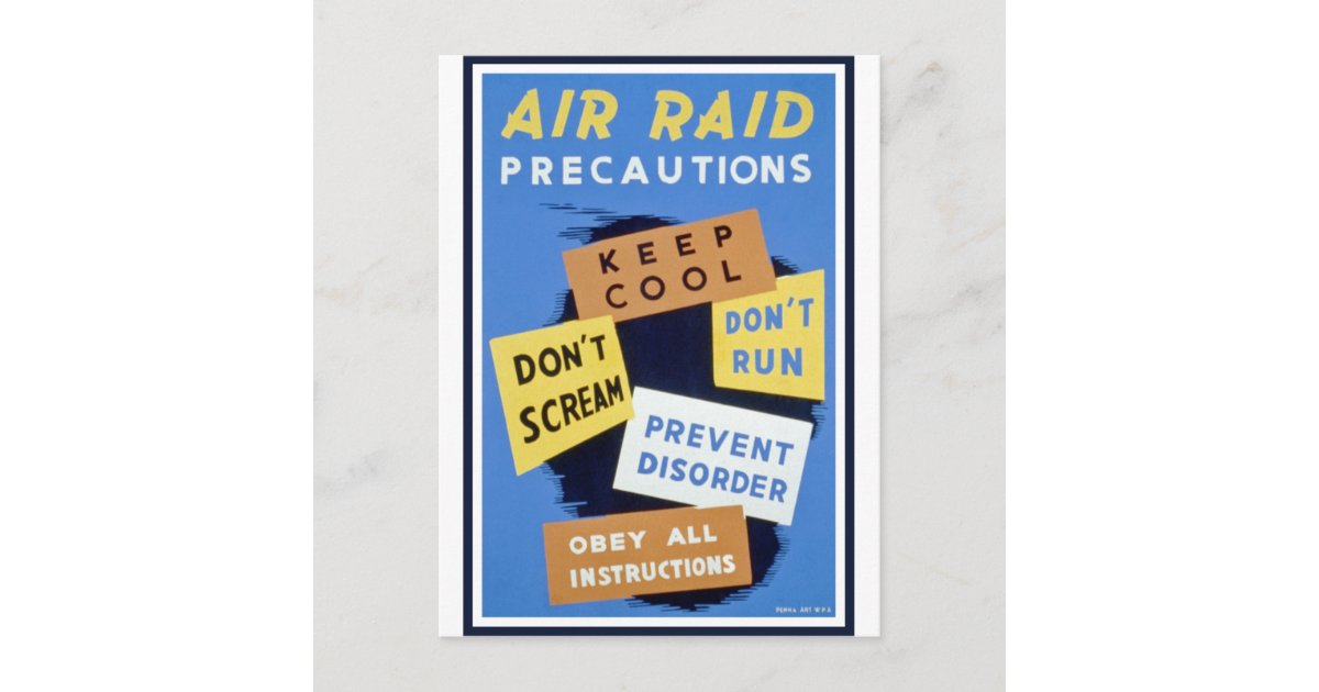 Air raid precautions sign (1943) postcard | Zazzle.com