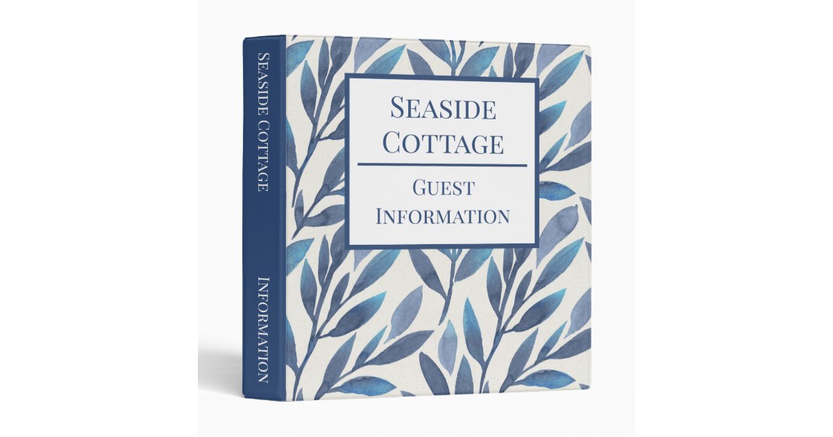 Airbnb Vacation Rental Blue Leaves Welcome 3 Ring Binder | Zazzle