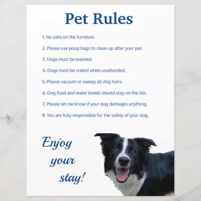 Airbnb Vrbo Pet Rules Sign Template Home Flyer | Zazzle