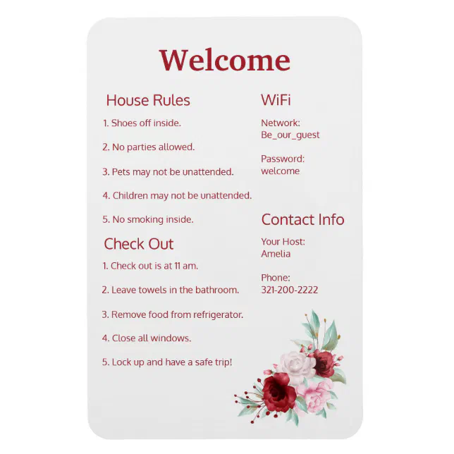 Airbnb Vrbo Welcome Sign Template Guide Magnet | Zazzle