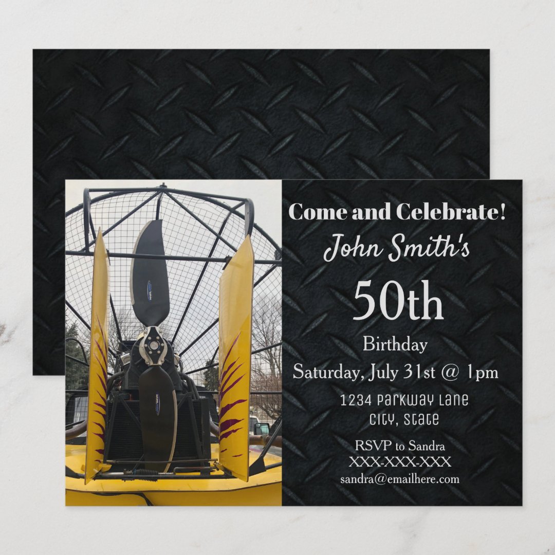 Airboat Fan Everglades Ice Fishing Men's Birthday Invitation | Zazzle