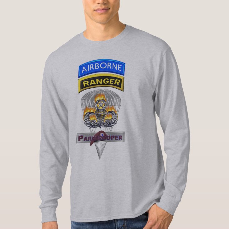 Airborne Ranger Master Flaming Parachutist Wings T-Shirt | Zazzle