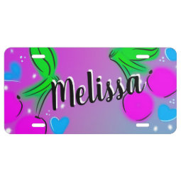 Airbrush Cherries Colorful Sparkle Name License Plate | Zazzle