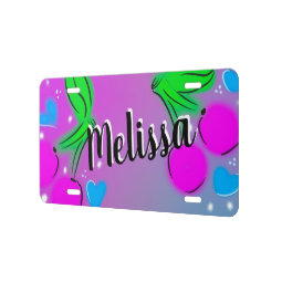 Airbrush Cherries Colorful Sparkle Name License Plate | Zazzle