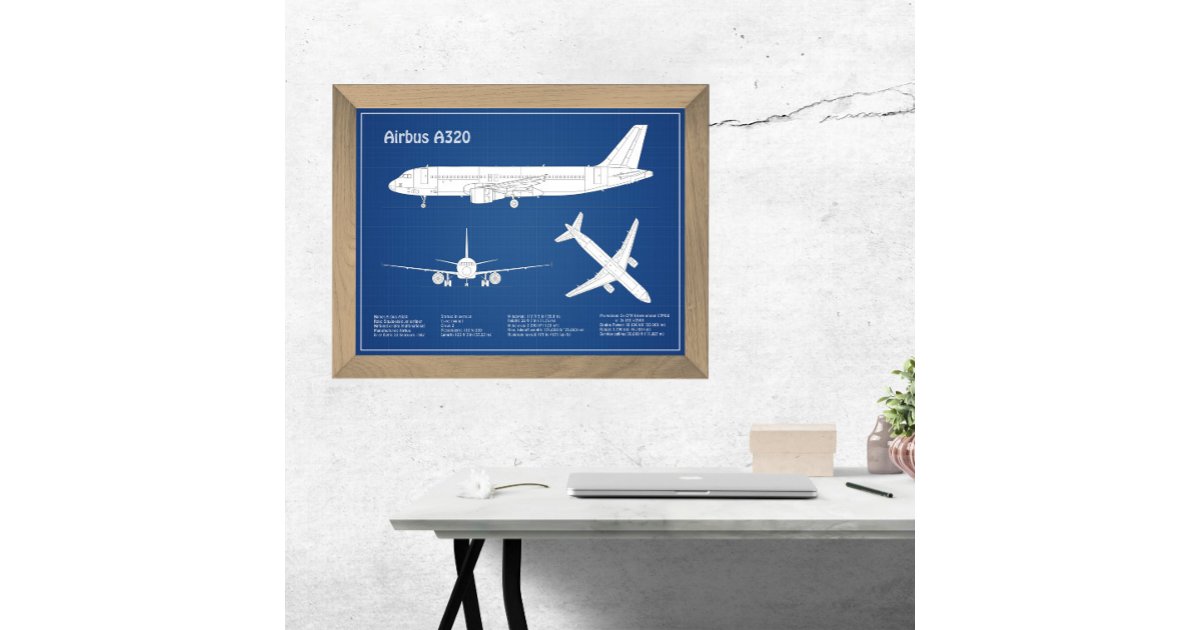 Airbus A320 - Airplane Blueprint Drawing Plans ABD Photo Print | Zazzle