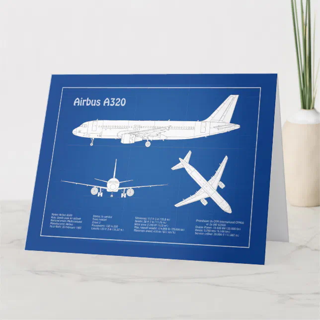 Airbus A320 - Airplane Blueprint Drawing Plans ABD Thank You Card | Zazzle