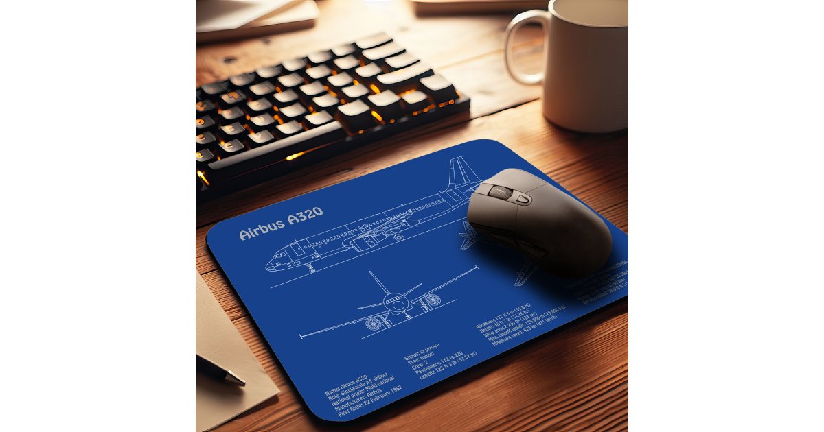 Airbus A320 - Airplane Blueprint Drawing Plans AD Mouse Pad | Zazzle