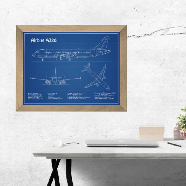 Airbus A320 - Airplane Blueprint Drawing Plans AD Photo Print | Zazzle