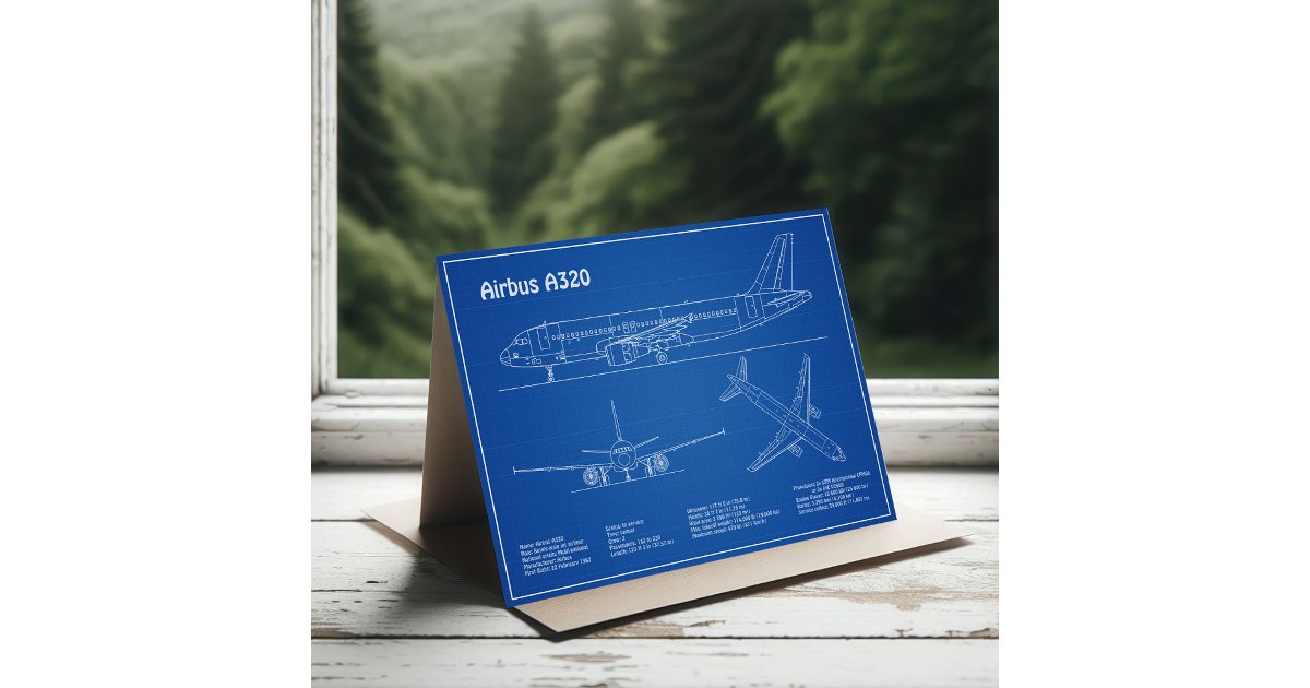 Airbus A320 - Airplane Blueprint Drawing Plans AD Thank You Card | Zazzle