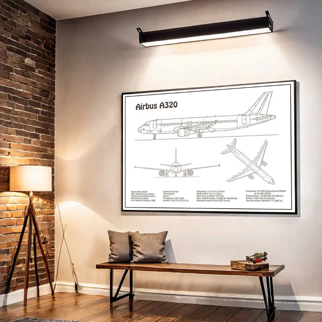 Airbus A320 - Airplane Blueprint Drawing Plans BD Poster | Zazzle