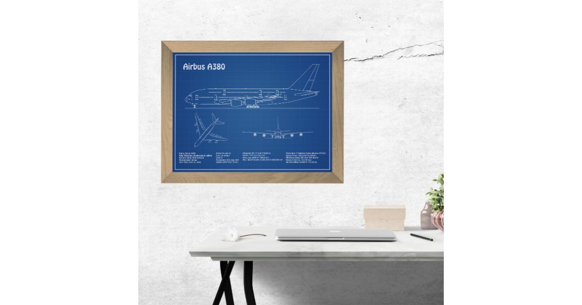 Airbus a380 - Airplane Blueprint Drawing Plans AD Photo Print | Zazzle