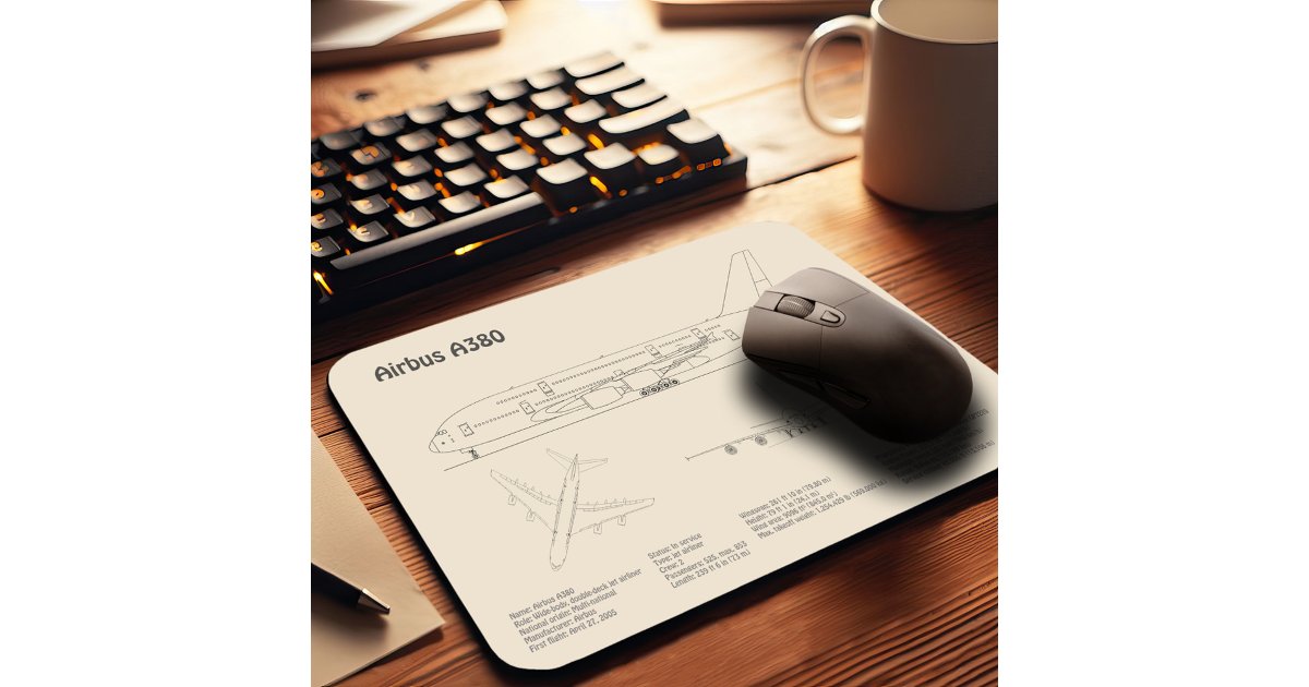 Airbus a380 - Airplane Blueprint Drawing Plans SD Mouse Pad | Zazzle