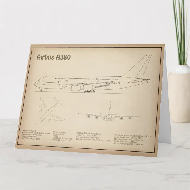 Airbus a380 - Airplane Blueprint Drawing Plans SD Thank You Card | Zazzle