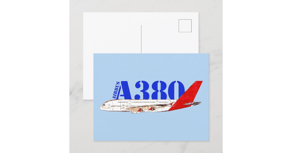 Airbus A380 Illustration with Bold Red Tail Design Postcard | Zazzle