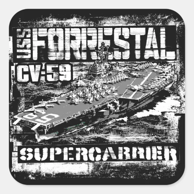 Aircraft carrier Forrestal Square Sticker Sticker | Zazzle