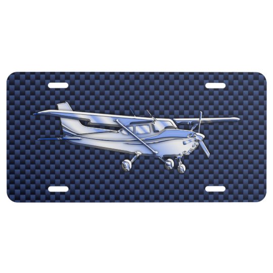 Aircraft Classic Chrome Cessna Flying Carbon Fiber License Plate ...