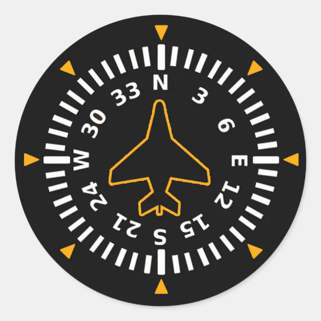 Aircraft Compass Flight Instrument Classic Round Sticker | Zazzle