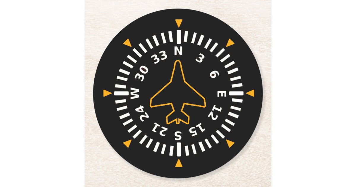 Aircraft Compass Flight Instrument Round Paper Coaster | Zazzle