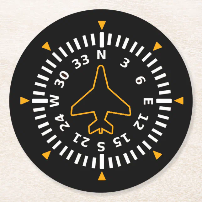 Aircraft Compass Flight Instrument Round Paper Coaster | Zazzle