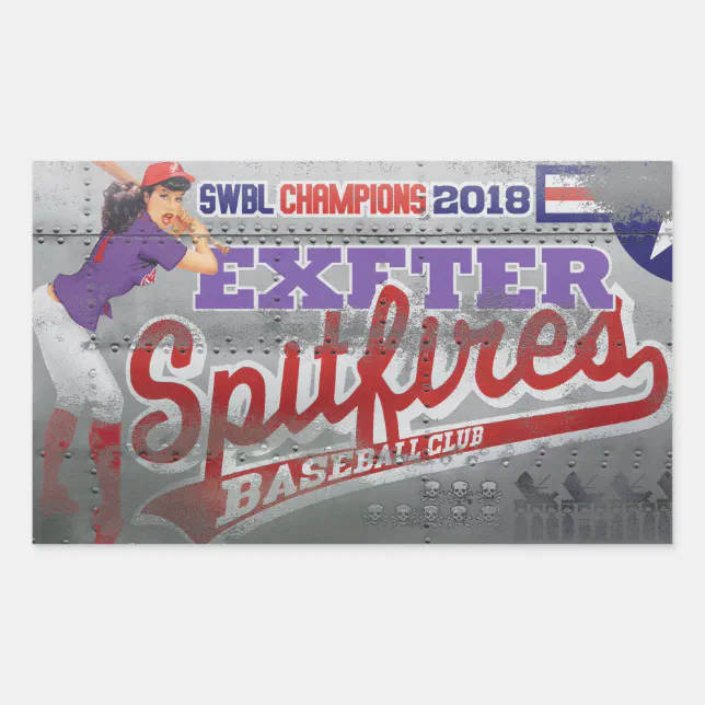 Aircraft Nose Art Spitfires EXETER baseball club Rectangular Sticker ...