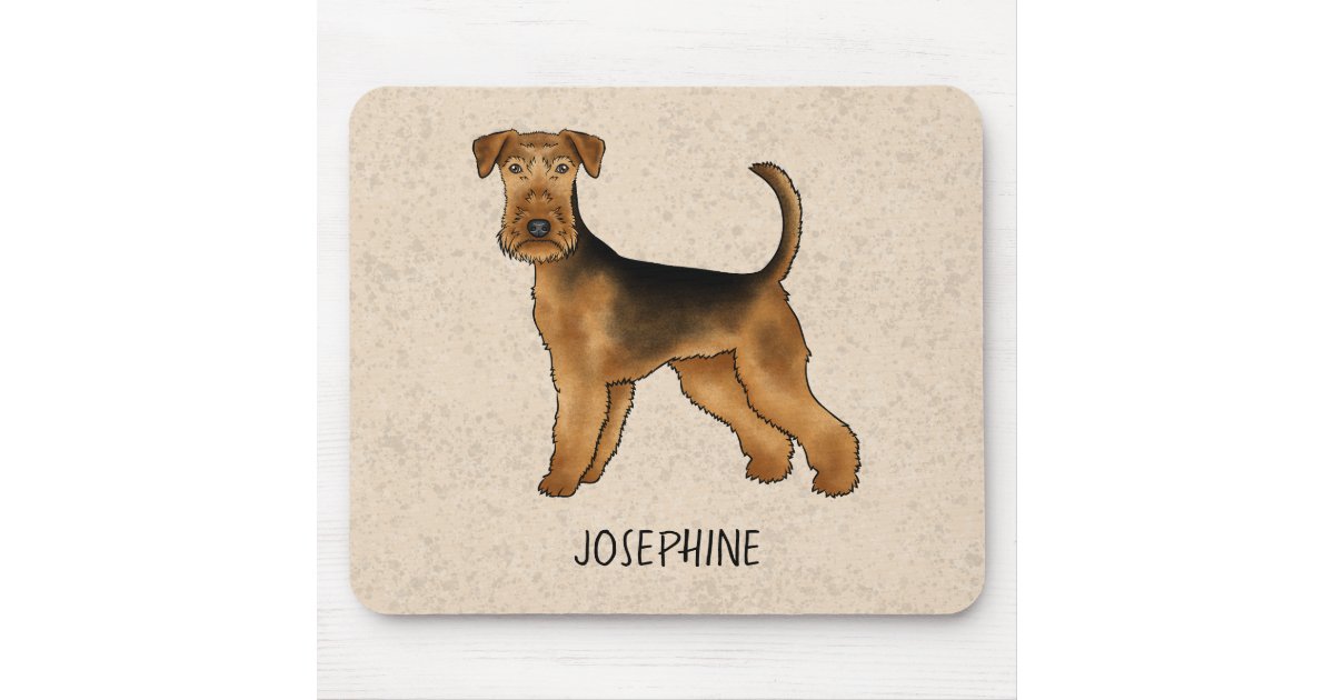 Airedale Terrier Cute Cartoon Dog And Name Beige Mouse Pad | Zazzle