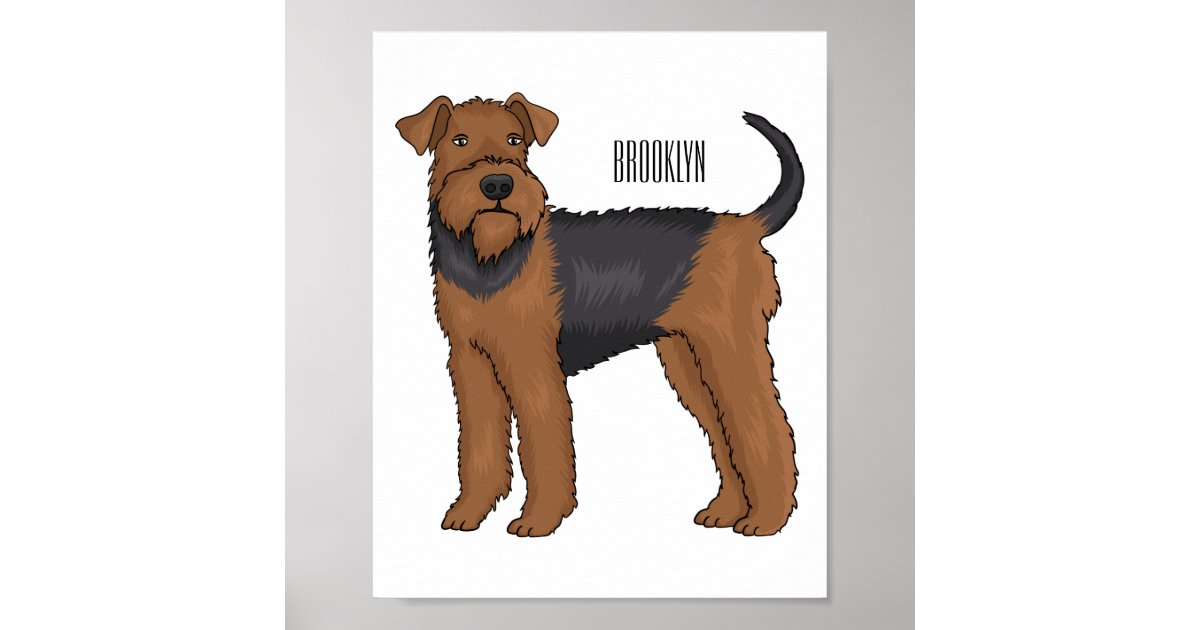 Airedale terrier dog cartoon illustration poster | Zazzle