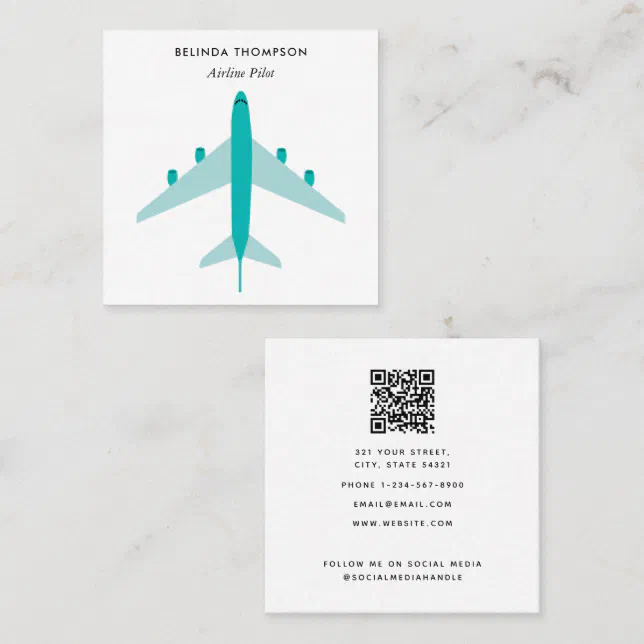 Airline Pilot Airplane QR Code Social Media Square Business Card | Zazzle