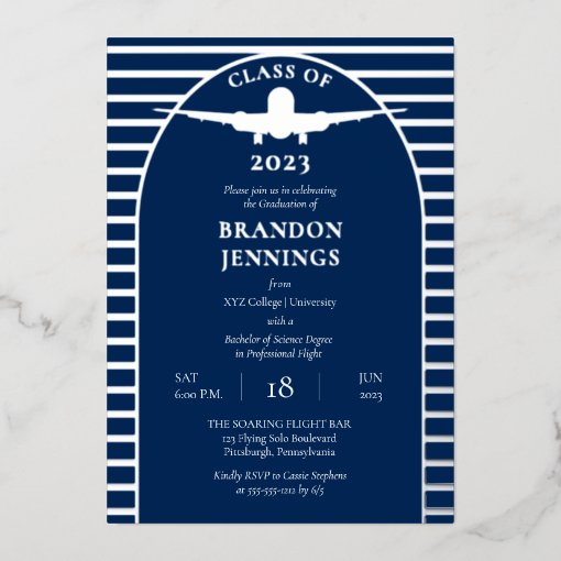 Airline Pilot Flight School College Graduation Foil Invitation | Zazzle