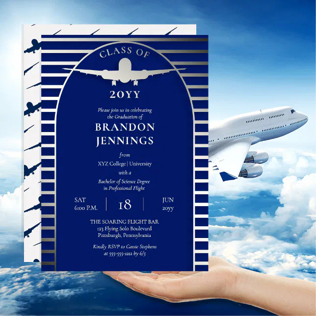 Airline Pilot Flight School College Graduation Foil Invitation | Zazzle