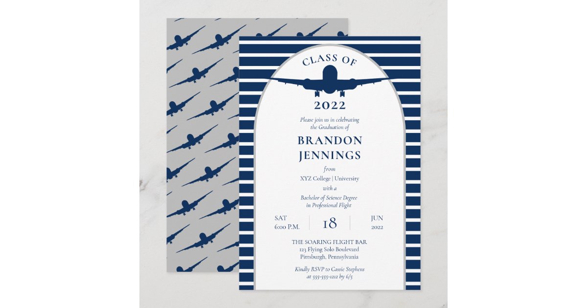 Airline Pilot Flight School College Graduation Invitation | Zazzle