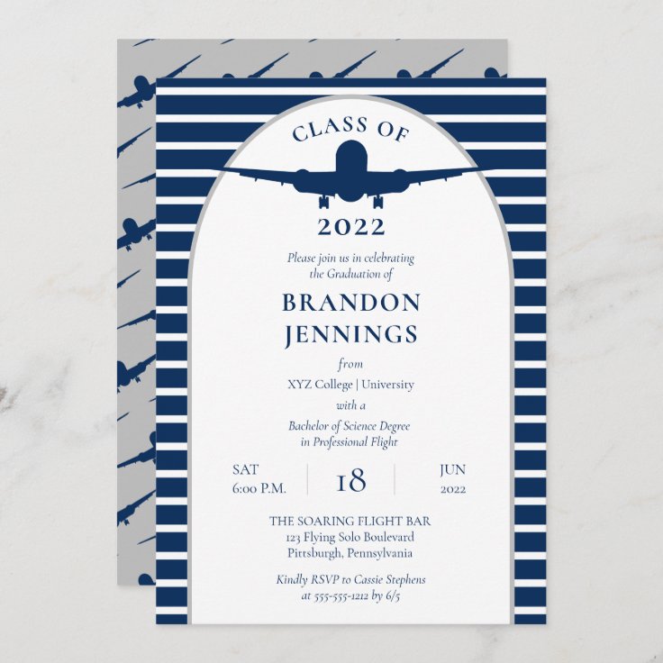 Airline Pilot Flight School College Graduation Invitation | Zazzle
