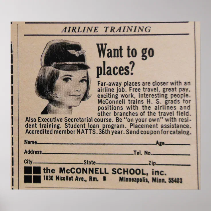 Airline Stewardess Retro Flight Attendant Poster | Zazzle