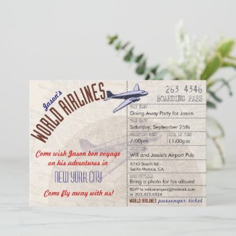 Airline Ticket Bon Voyage Party Invitation | Zazzle