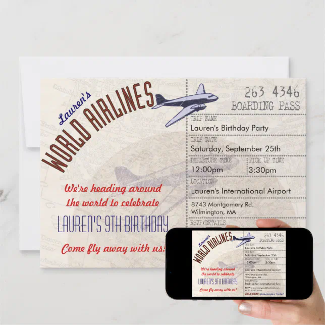 Airline Ticket Destination Party Invitation | Zazzle