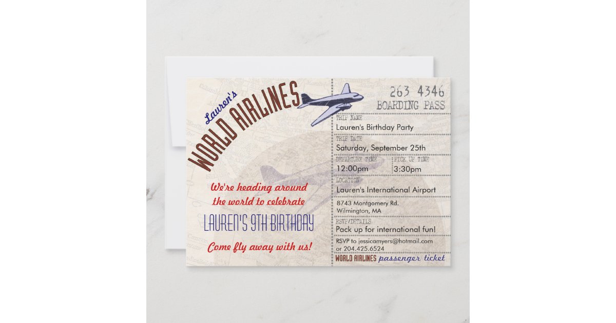 Airline Ticket Destination Party Invitation | Zazzle