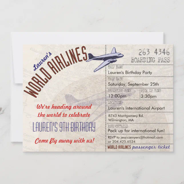 Airline Ticket Destination Party Invitation | Zazzle