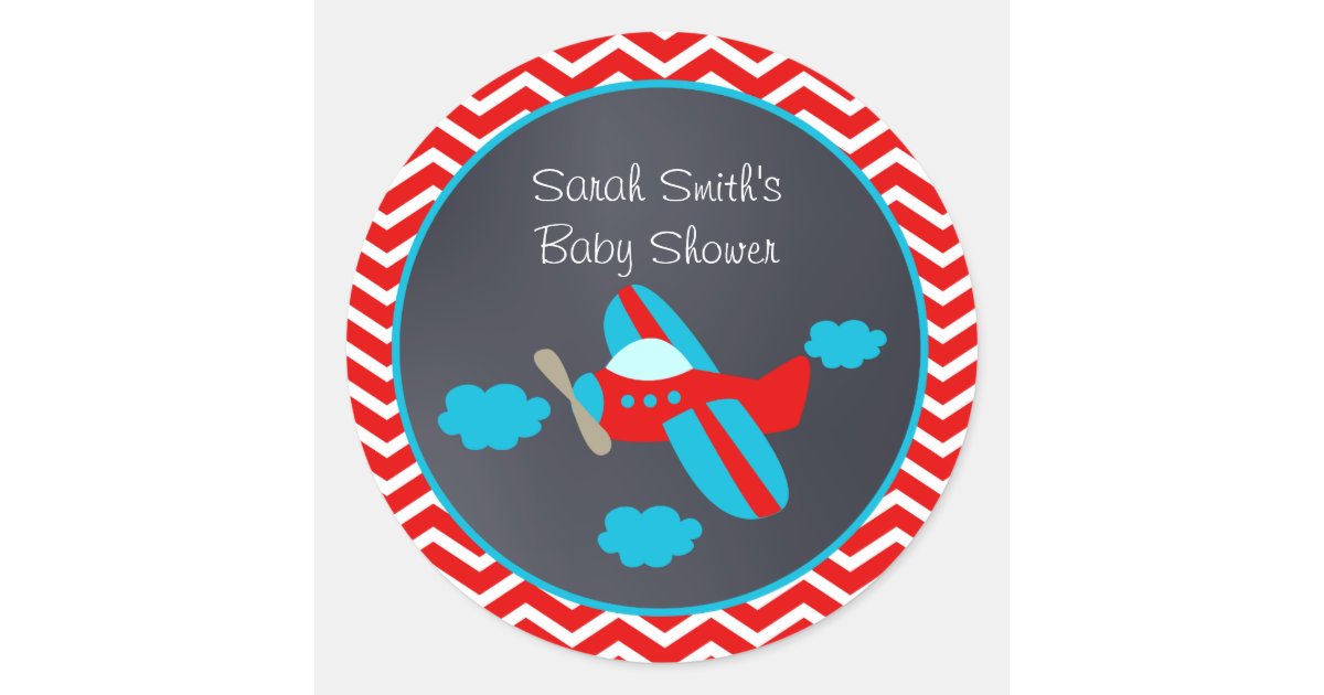 Airplane Baby Shower Favor Stickers | Zazzle