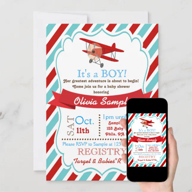 Airplane Baby Shower Invitation | Zazzle