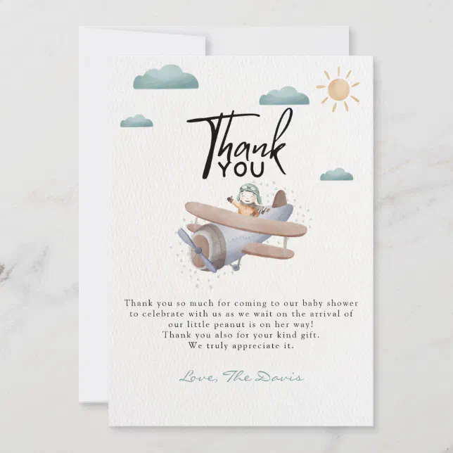 Airplane Baby Shower Thank You Card | Zazzle