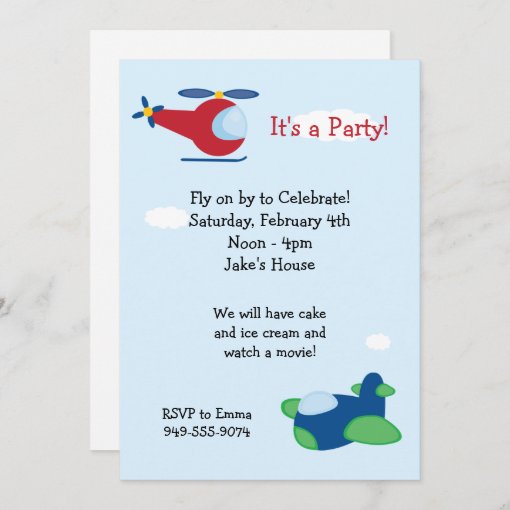 Airplane Birthday Party Invitation | Zazzle