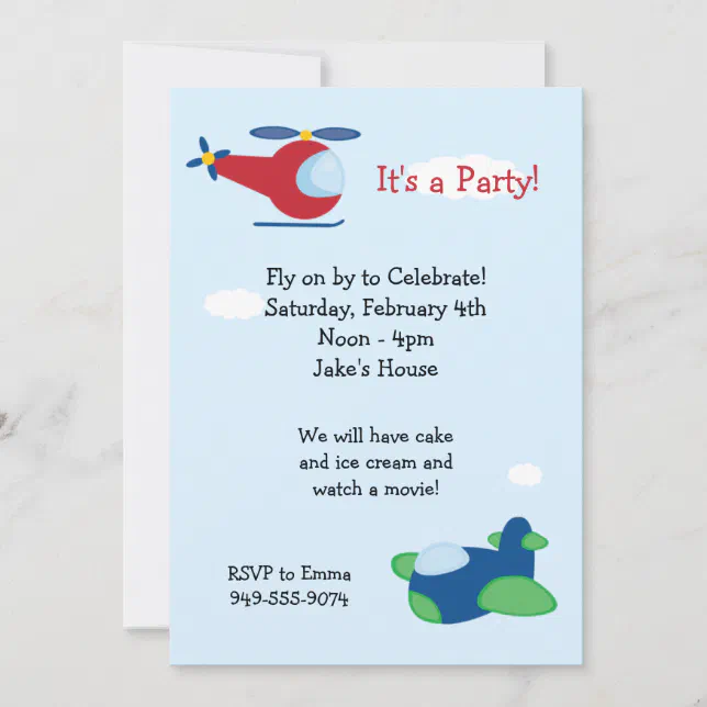 Airplane Birthday Party Invitation | Zazzle