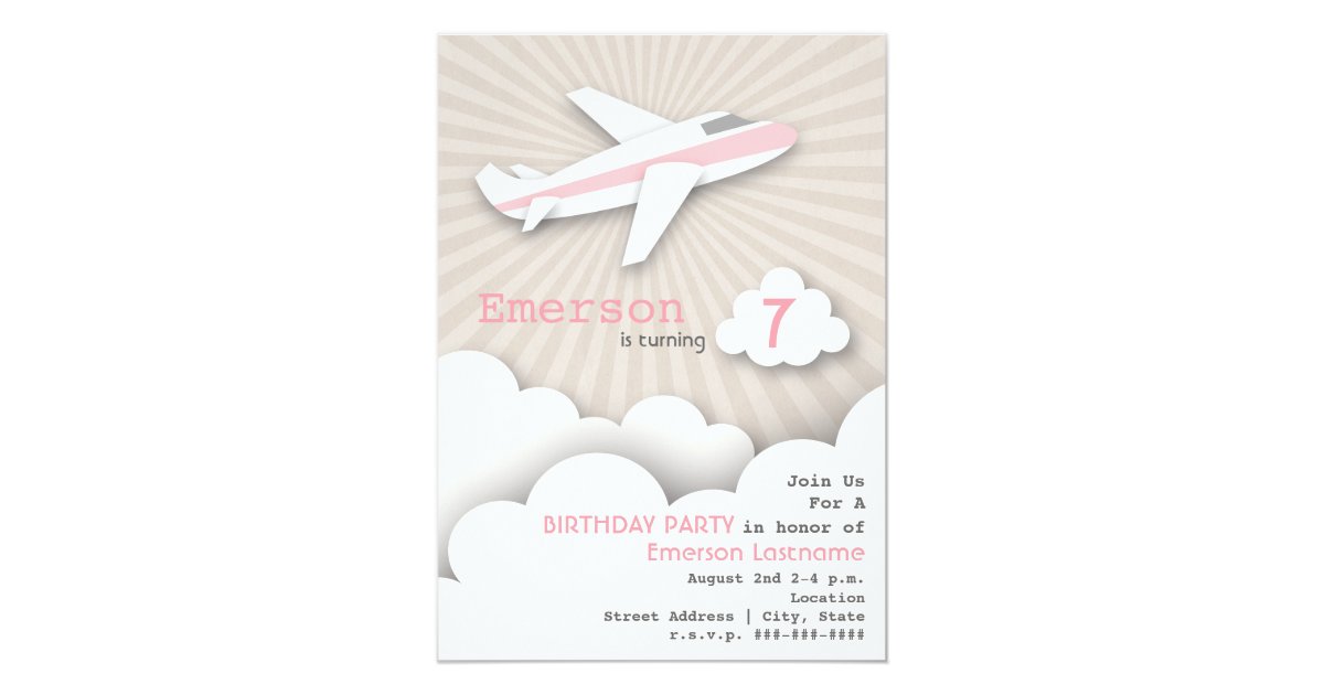 Airplane Birthday Party Invitation - Pink | Zazzle.com