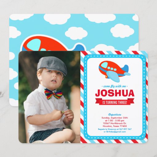 Airplane Birthday Party Photo Invitation | Zazzle