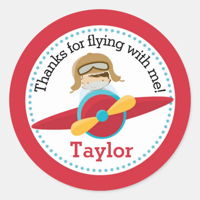 Airplane Favor Sticker (Boys Pilot Birthday Party) | Zazzle