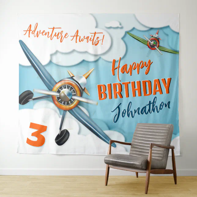 Airplane Fighter Pilot Boy Birthday Backdrop | Zazzle
