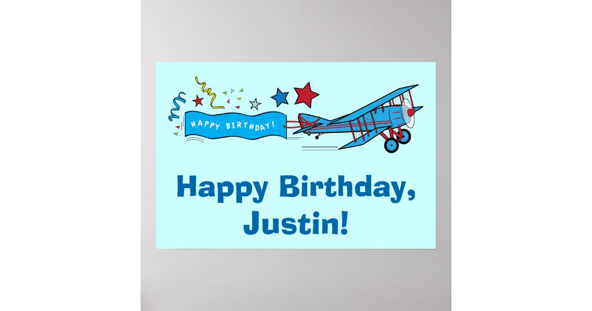 Airplane Happy Birthday Name Customizable Poster | Zazzle